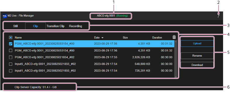 M2 Live | Help Guide | Structure of the [File Manager] Screen