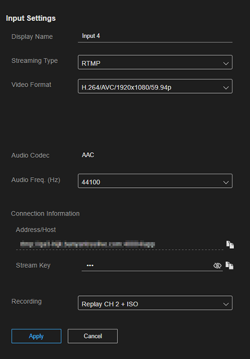 M2 Live | Help Guide | Configuring a Streaming Input Source