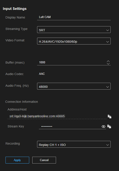 M2 Live | Help Guide | Configuring a Streaming Input Source