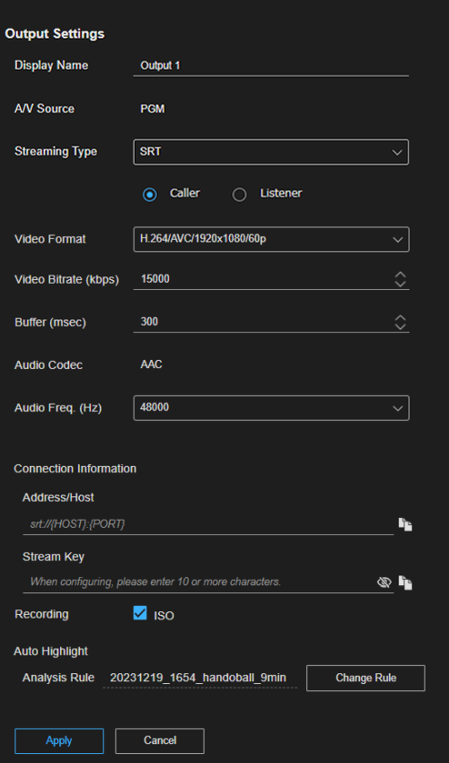 M2 Live | Help Guide | Configuring a Streaming Output Destination