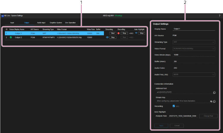 M2 Live | Help Guide | Structure of the [System Settings] Screen