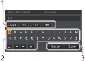 PXW-Z200/HXR-NX800 | Vejledning til hjælp | Angivelse af en tegnstreng