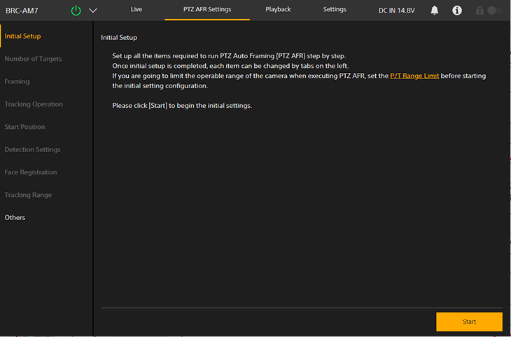 BRC-AM7 | 도움말 안내 | PTZ 자동 프레이밍 초기 설정 구성