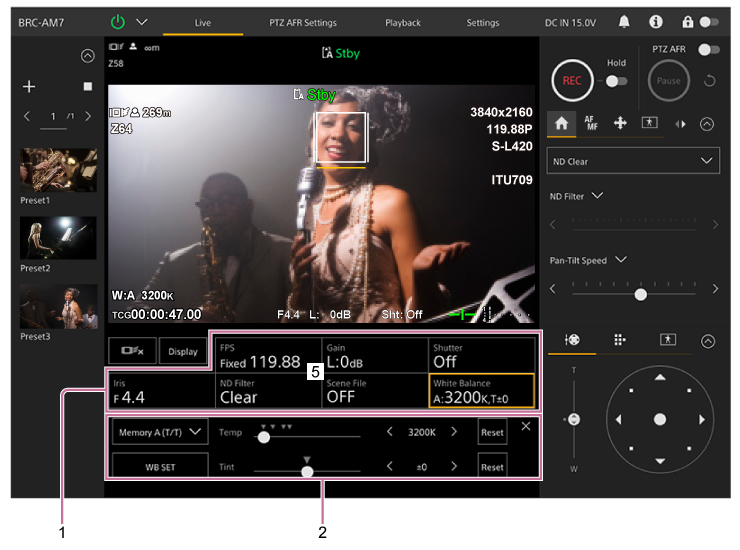 BRC-AM7 | 도움말 안내 | 화이트 밸런스 조정 화면